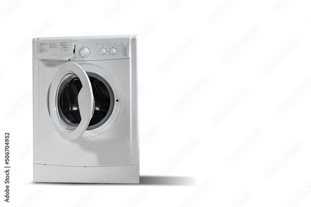 White Front Load Washing Machine Isolated on White Background. Modern ...