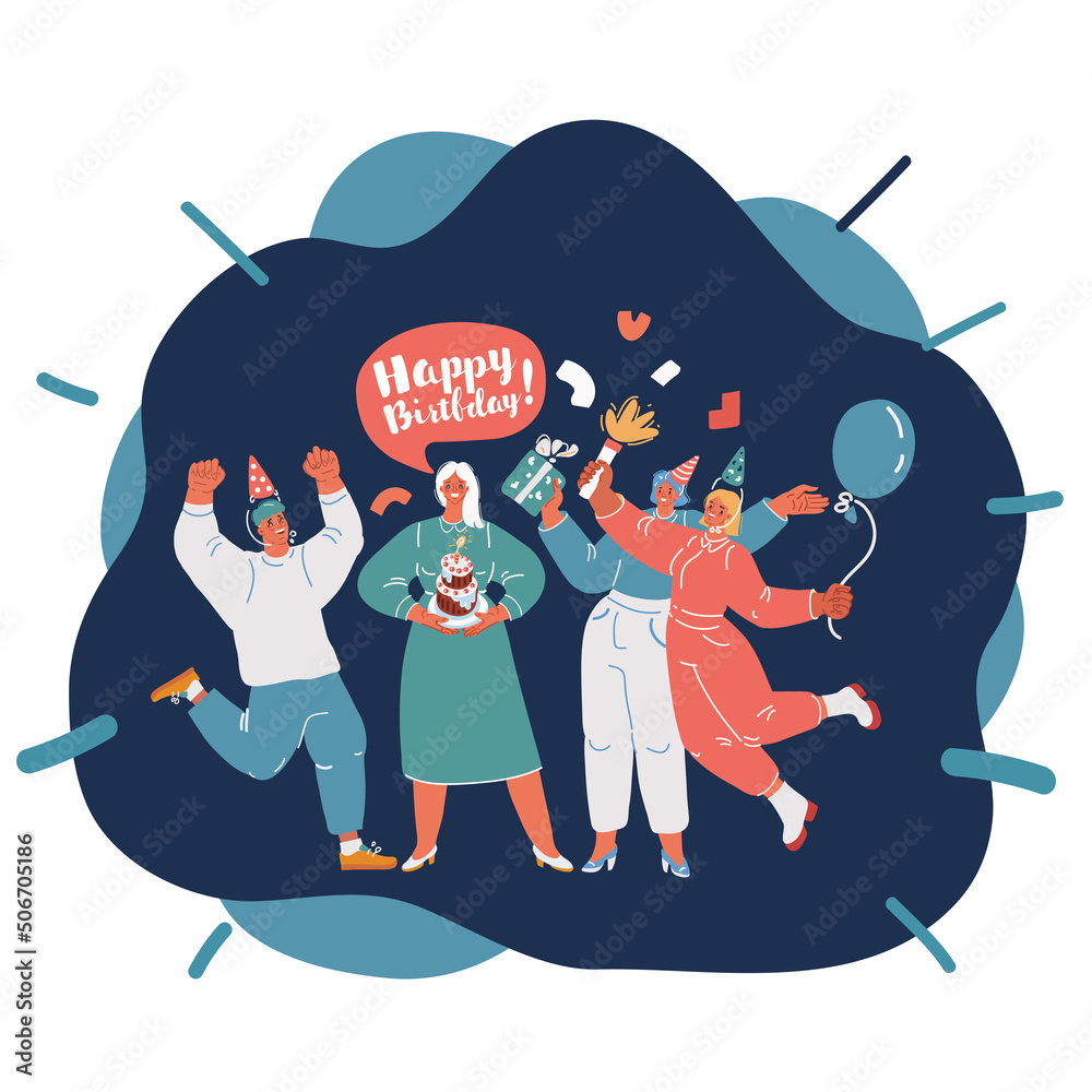 Cartoon vector illustration of happy people celebration birthday ...