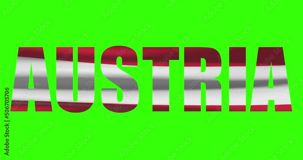 Austria country lettering word text with flag waving animation on green ...