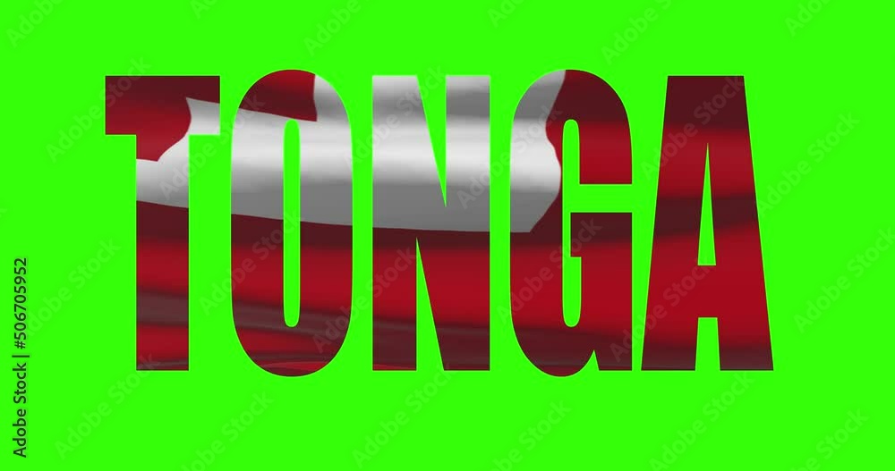 Tonga country lettering word text with flag waving animation on green ...
