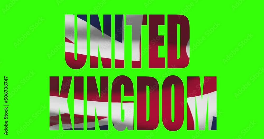 United Kingdom country lettering word text with flag waving animation ...