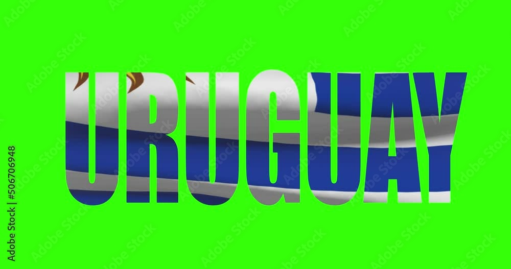 Uruguay country lettering word text with flag waving animation on green ...