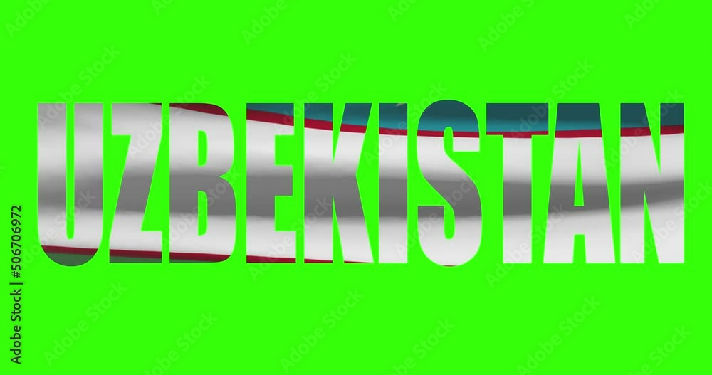 Uzbekistan country lettering word text with flag waving animation on ...