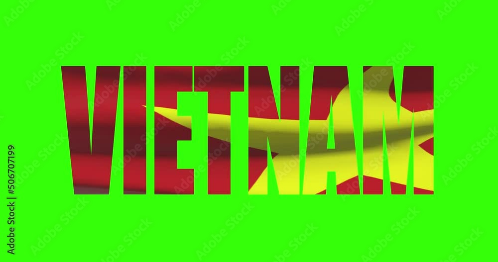 Vietnam country lettering word text with flag waving animation on green ...