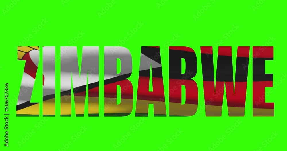 Zimbabwe country lettering word text with flag waving animation on ...