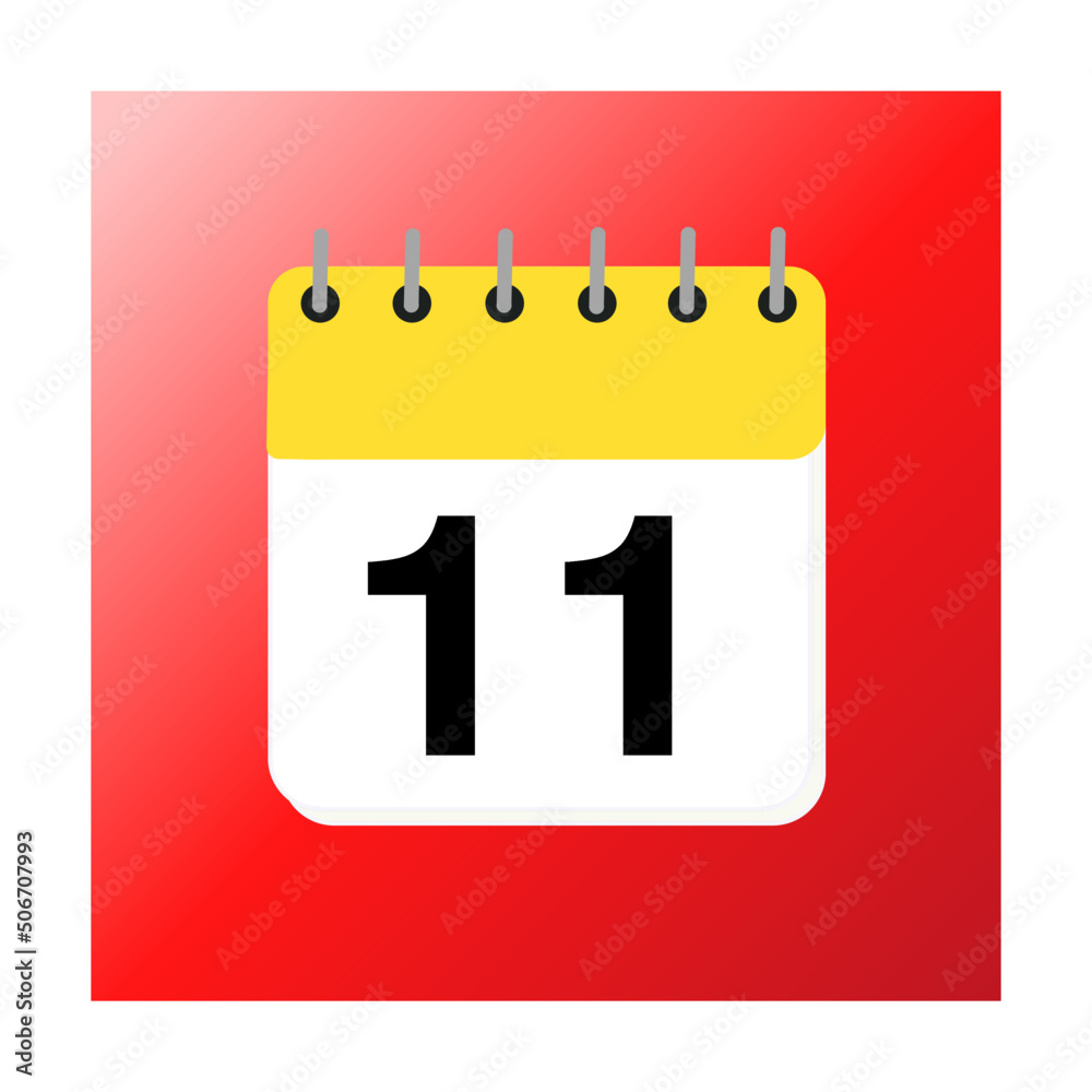 11day of the month, yellow calendar with red background screen Stock ...