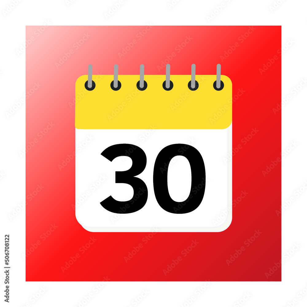 30day of the month, yellow calendar with red background screen Stock ...