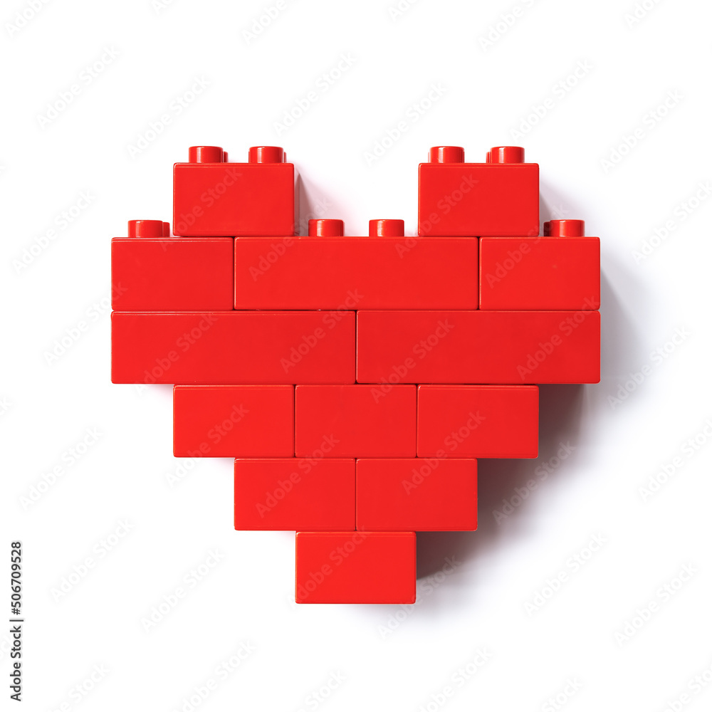 Red heart from blocks isolated on white background, top view cut out ...
