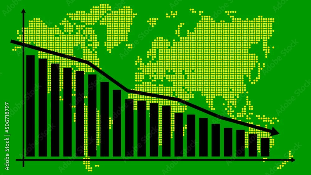 Animated yellow chart of financial decline with a trend line chart ...