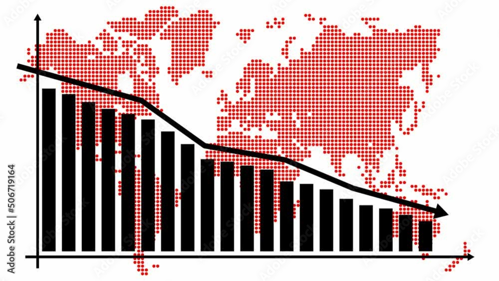 Animated red chart of financial decline with a trend line chart ...