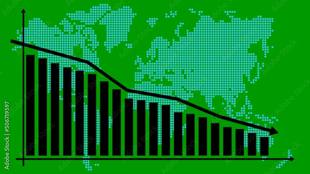 Animated blue chart of financial decline with a trend line chart ...