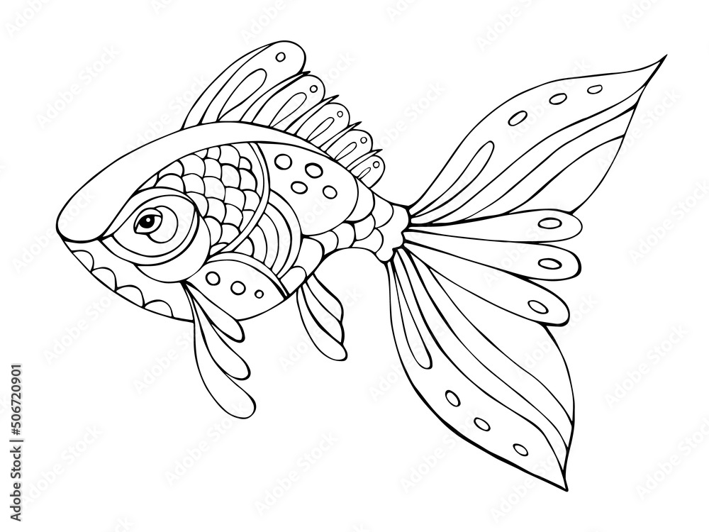 Vector Illustration of hand drawn fish. Black and white vector ...