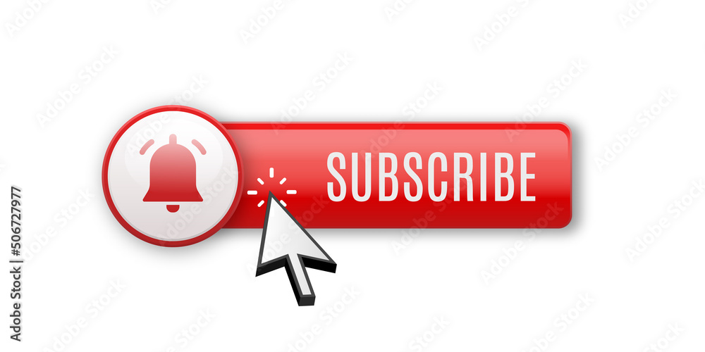 Realistic glossy subscribe button with bell Stock Vector | Adobe Stock