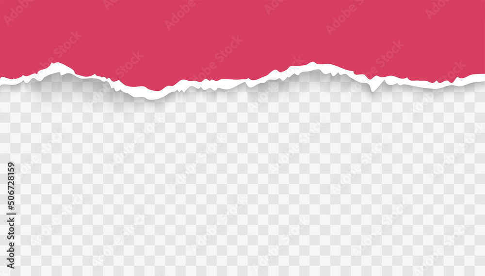 Piece of torn pink horizontal paper with soft shadow stuck on ...