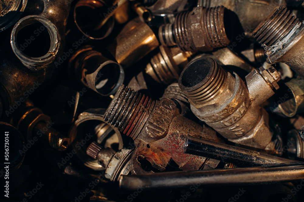 old rusty non-ferrous metals, brass parts and parts Stock Photo | Adobe ...