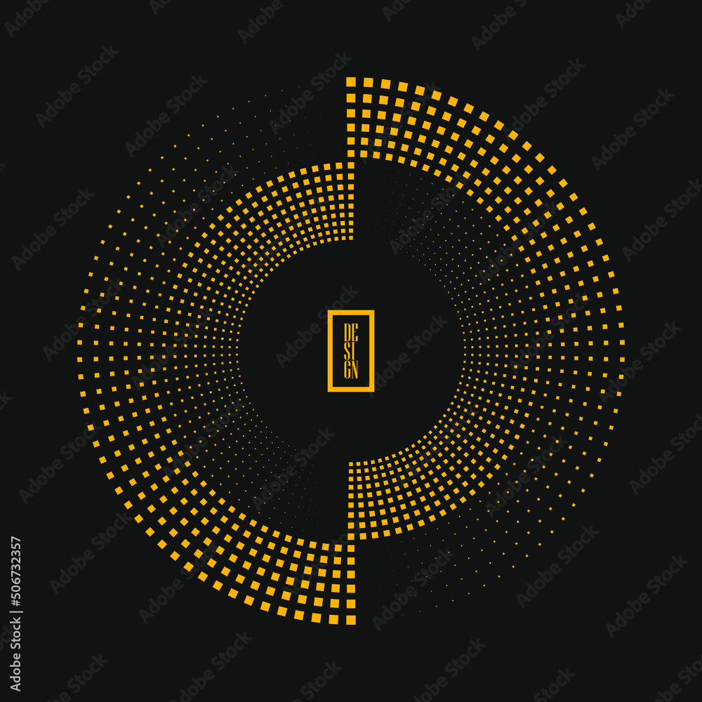 Tiny yellow squares in ring form. Halftone dots. Trendy design element ...