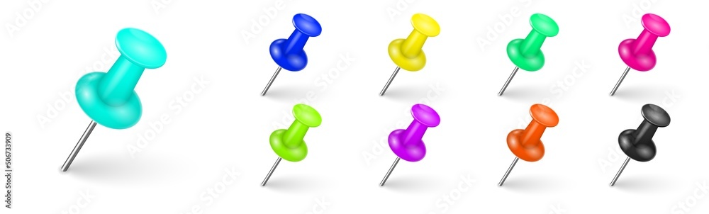 3d pin tack, pinned pushpin, stationery needle Stock Vector | Adobe Stock