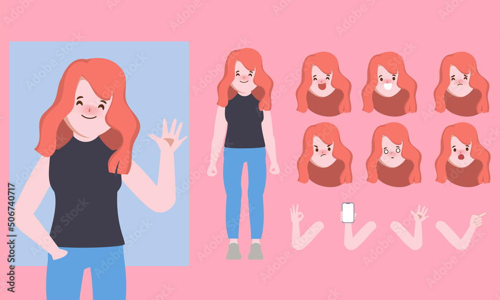 Cartoon hand drawn young woman. Character creation design for animated ...