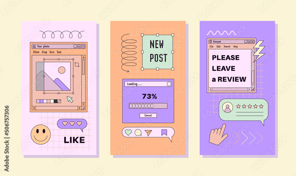 Vaporwave Template Social Media Stories. Retro Desktop with Frames and ...