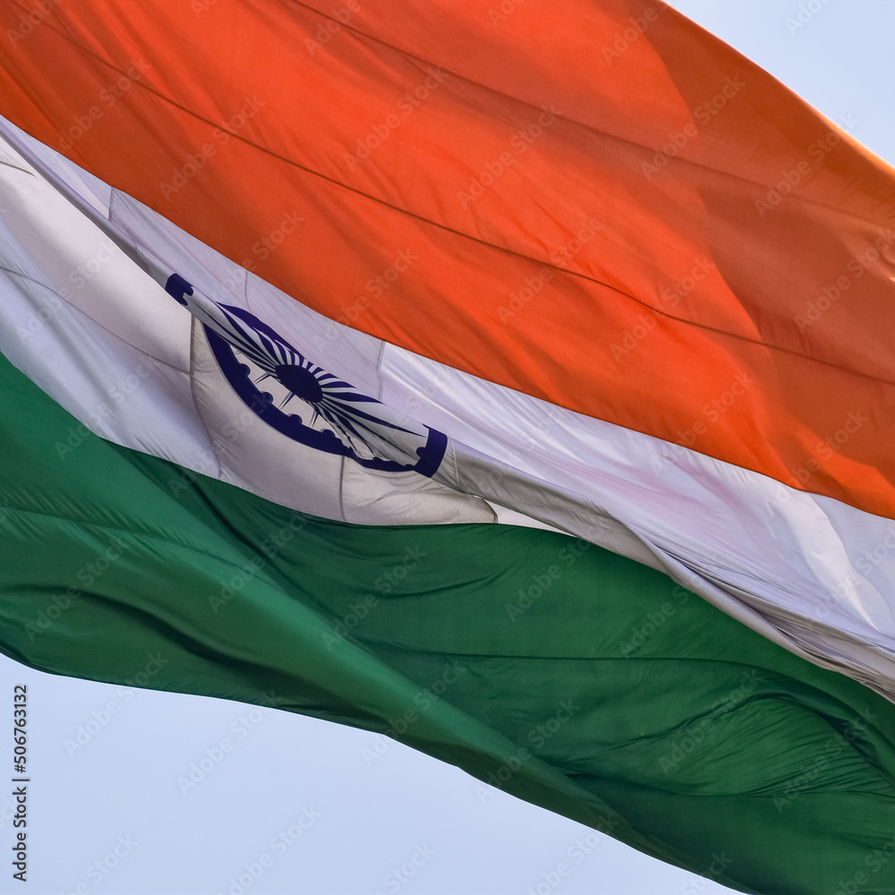 India flag flying high at Connaught Place with pride in blue sky, India ...