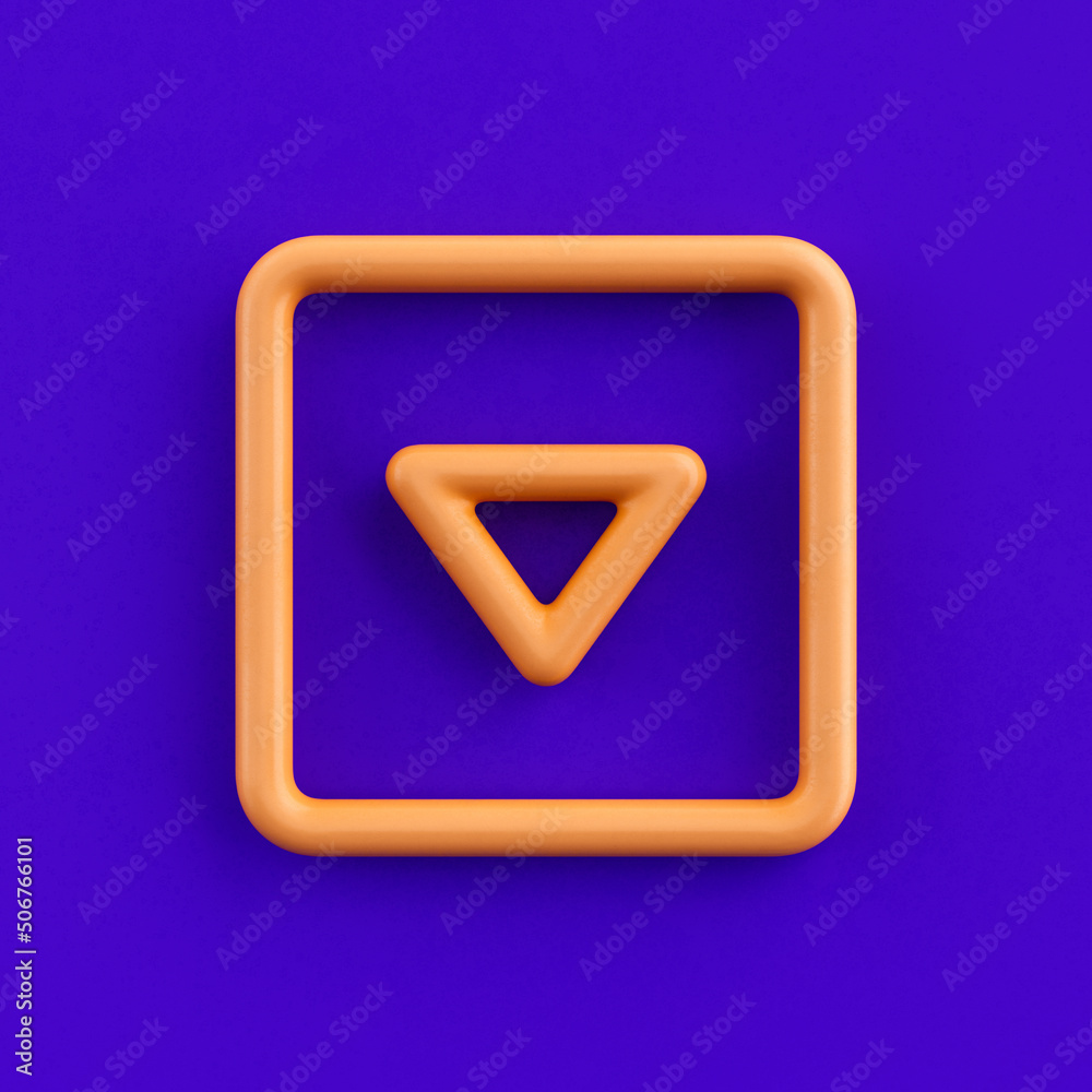 3d icon box caret down, outline yellow arrow icon, direction symbol, 3d ...