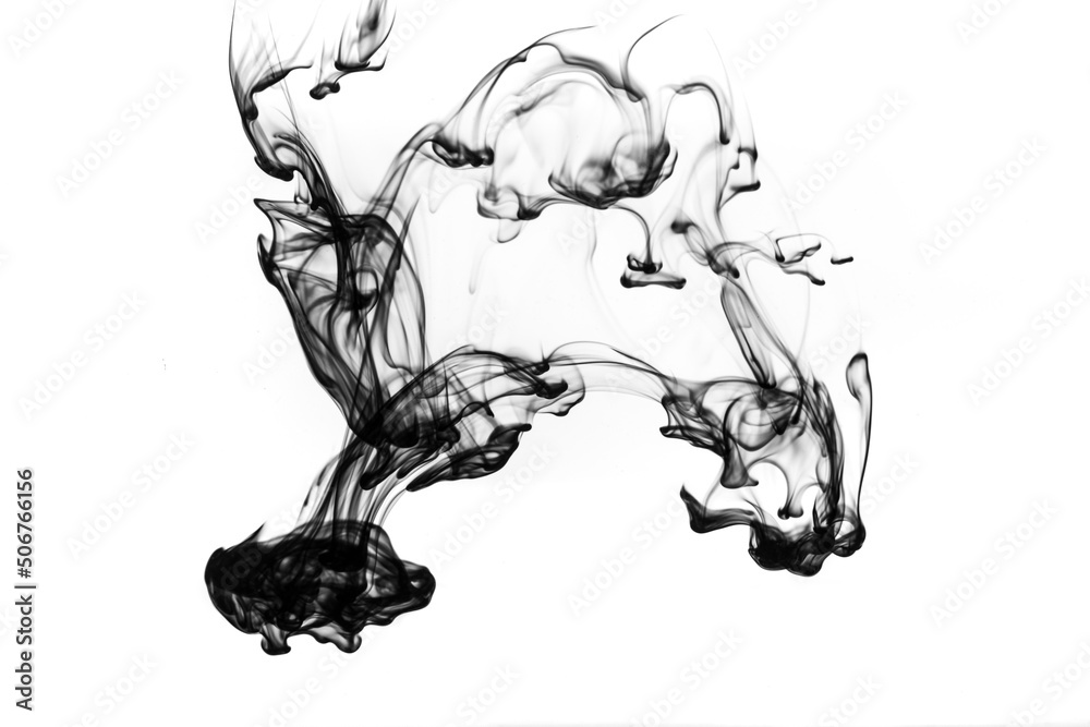 Black ink dropped into water isolated on white background。 Stock Photo ...