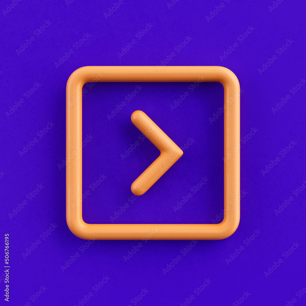 3d icon box ctrl right, outline yellow arrow icon, direction symbol, 3d ...