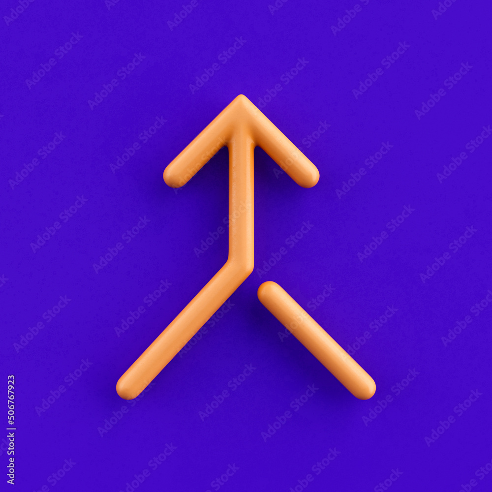 3d icon git merge, outline yellow arrow icon, direction symbol, 3d ...