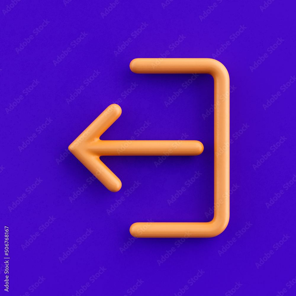 3d icon log out, outline yellow arrow icon, direction symbol, 3d ...