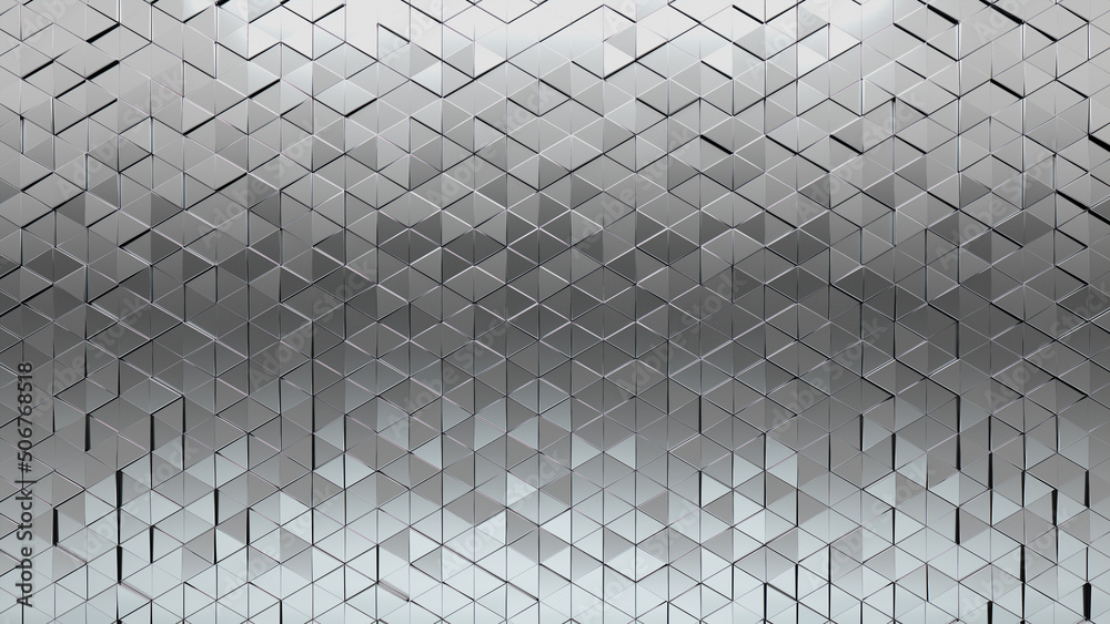 Triangular, Silver Mosaic Tiles arranged in the shape of a wall. 3D ...