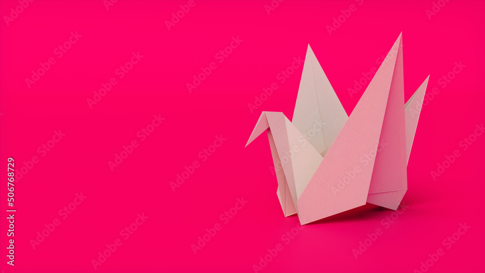 Pink Background with Origami Bird. Stock Illustration | Adobe Stock