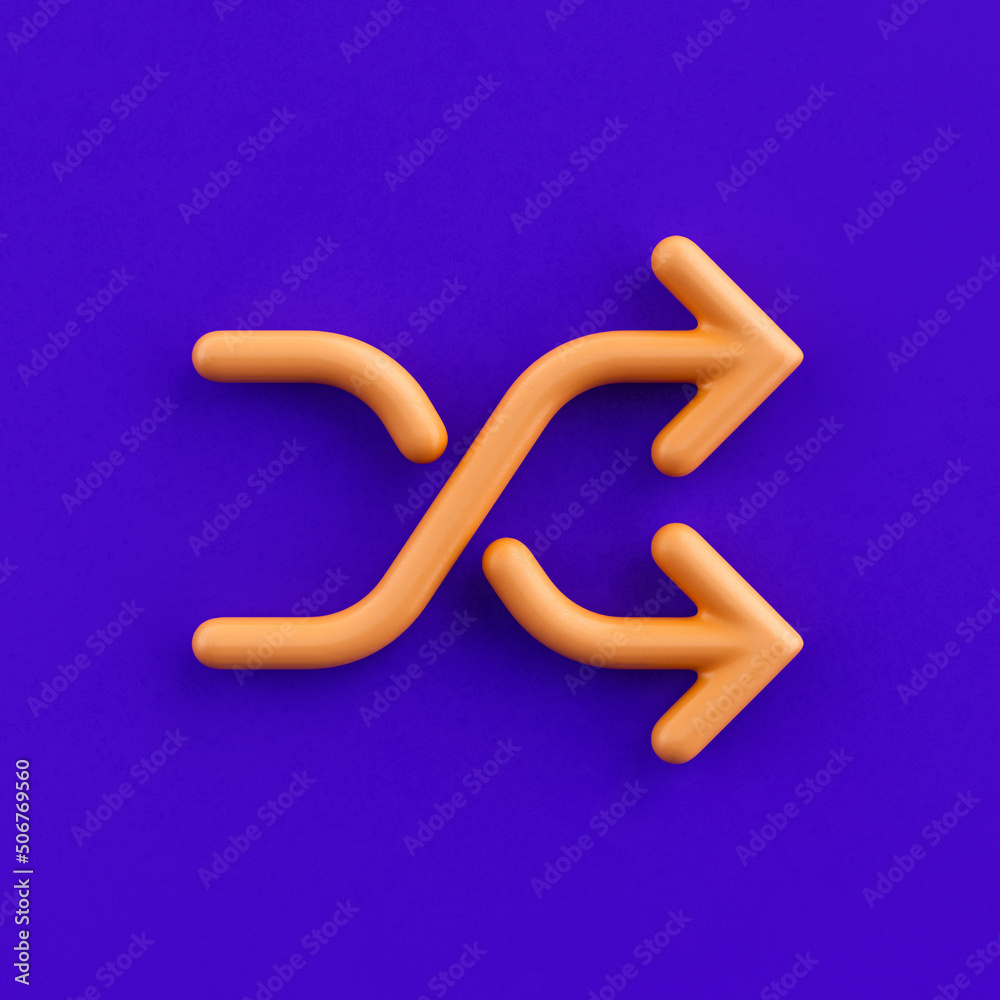 3d icon shuffle, outline yellow arrow icon, direction symbol, 3d ...
