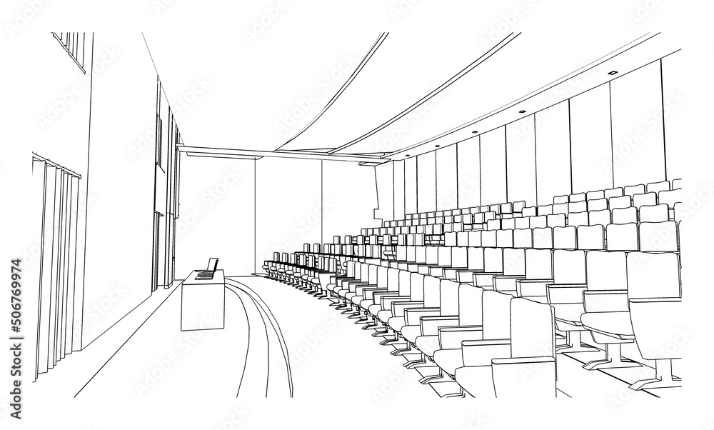 line drawing of seminar room,Modern design,3d rendering Stock ...