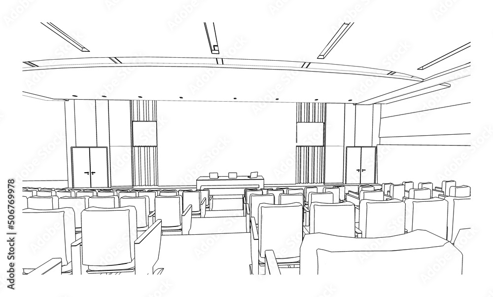 line drawing of seminar room,Modern design,3d rendering Stock ...