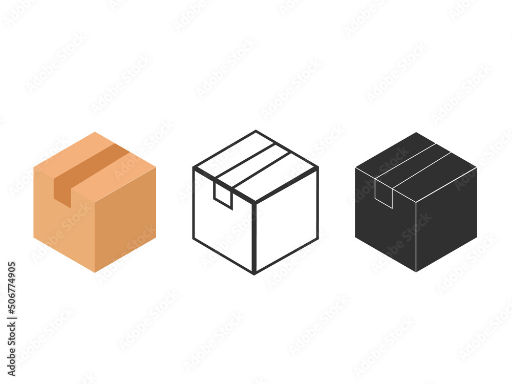 Vetor de Box icon 3 types color, black and white, outline. Designation ...