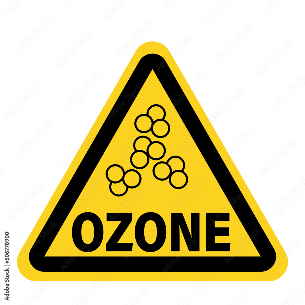 Ozone in use, warning yellow triangle sign with symbol and text Stock ...