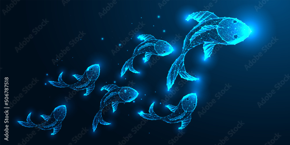 Futuristic leadership, teamwork concept with glowing low polygonal ...