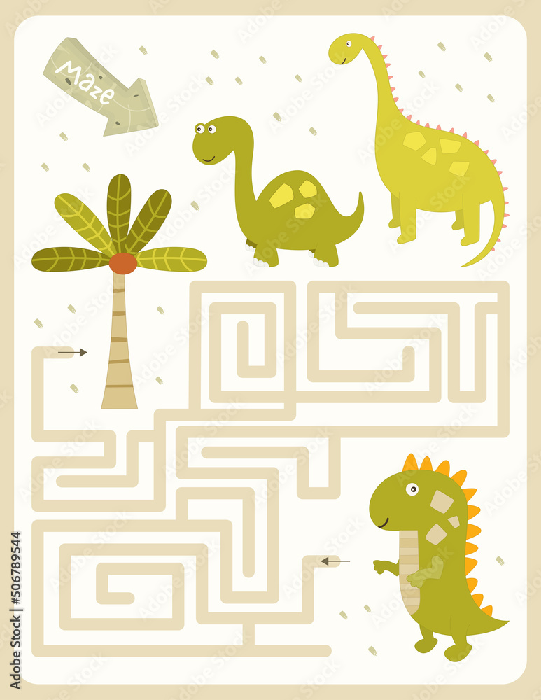 Dinosaurs Maze game for children. Help Dinosaur find correct way to ...