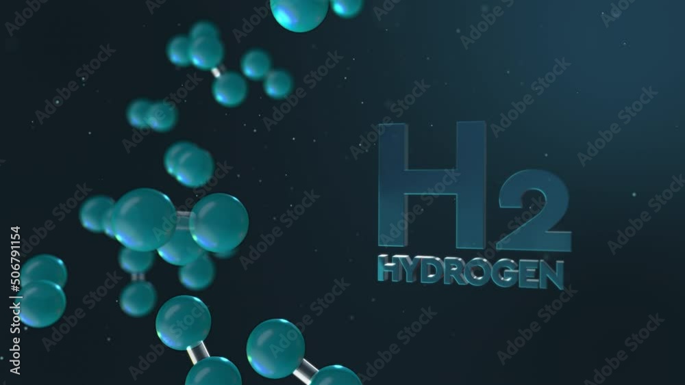 3D Animation of the hydrogen element with Hydrogen text that symbolizes ...