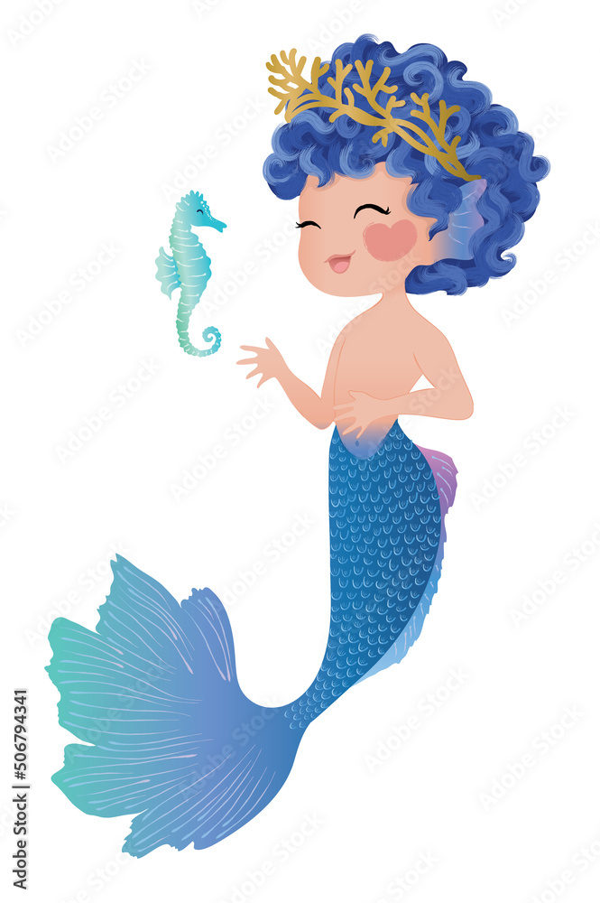 Cute merboy illustration, children artworks, wallpapers, posters ...