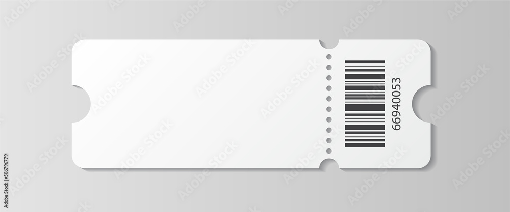 Blank ticket with barcode isolated. Template for concert, movie ...