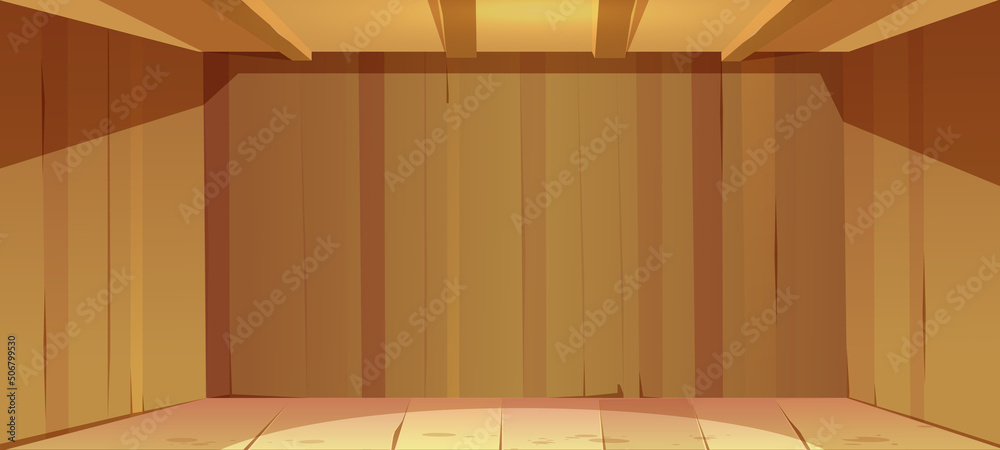 Empty room with wooden walls, ceiling and floor. Cartoon textured wood ...