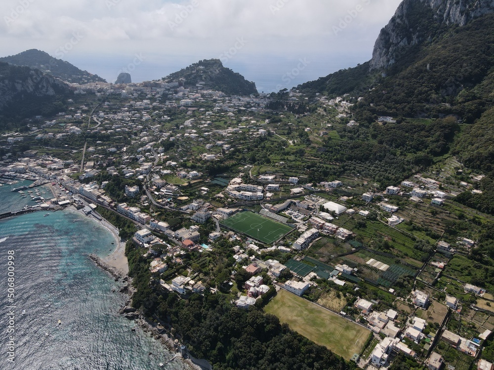 Aerial view of Marina Grande in Capri, an island located in the ...