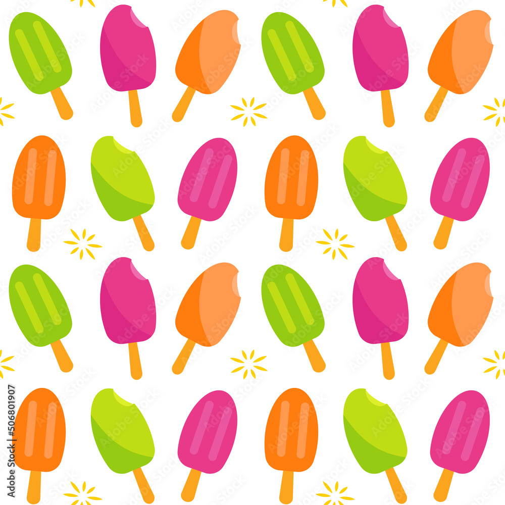 Ice cream on a stick. Summer theme. Seamless pattern. Can be used for ...