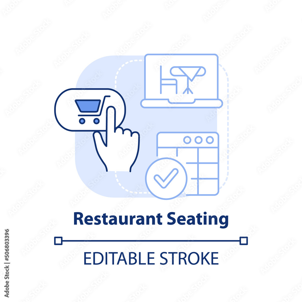 Restaurant seating light blue concept icon. Table reservation. Digital ...