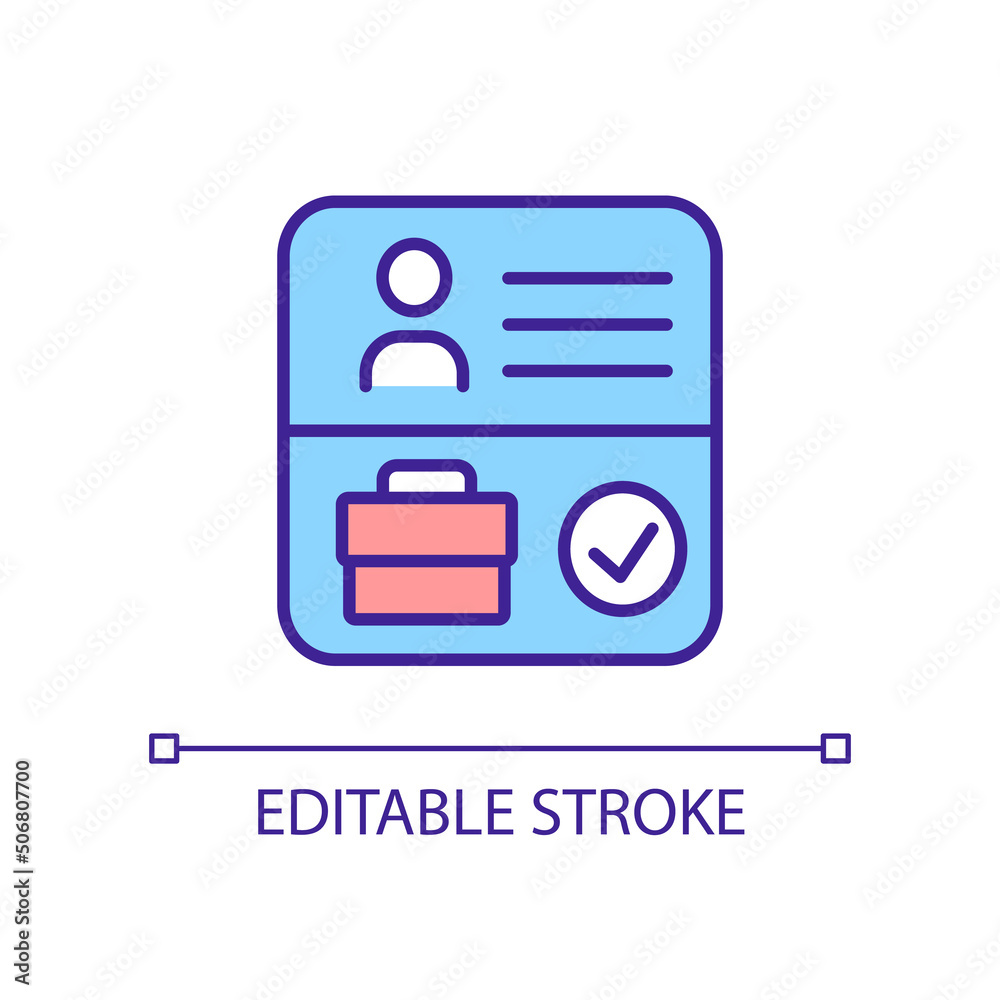 Work permit RGB color icon. Official document. Personal information ...