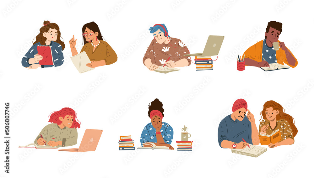 Clipart College Students Studying Together