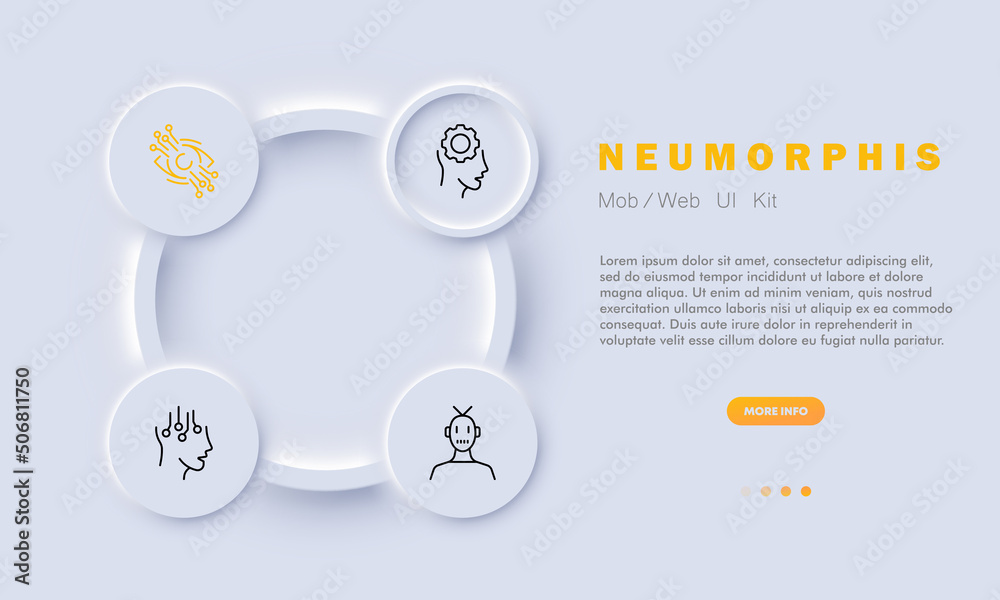 Technology set icon. Virtualization, chipping, robot, neurosystems ...
