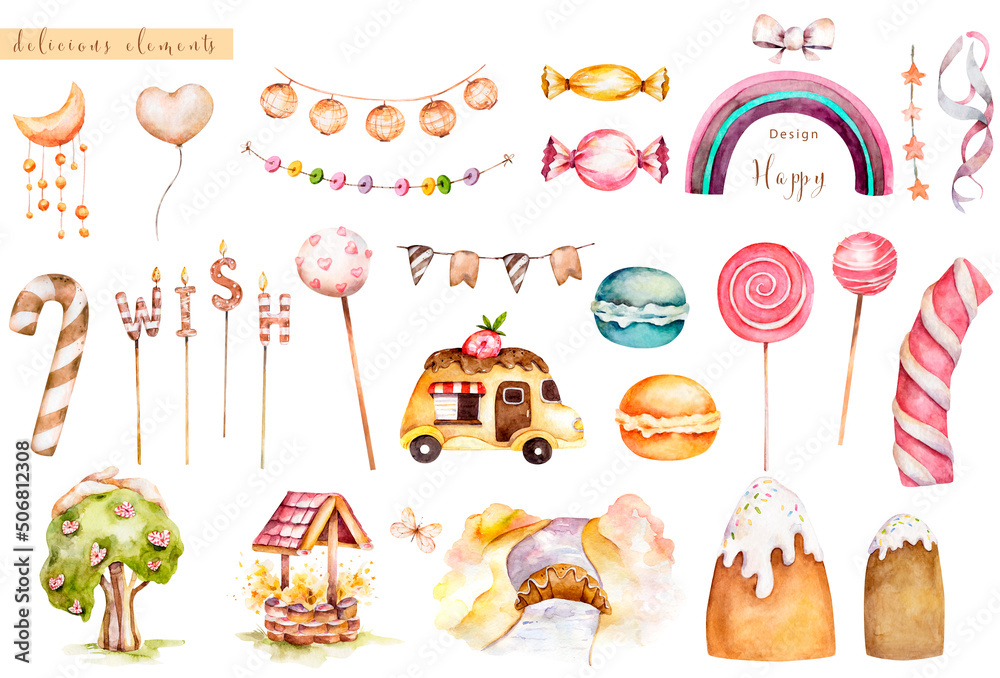 Sweet land watercolor illustration isolated on white background ...