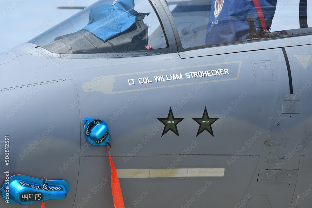 Tokyo, Japan - May 22, 2022:Mig kill mark drawn on the nose of the U.S. Air Force F-15C Eagle ...